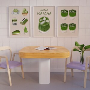 Set of 3 Matcha Kitchen Prints-trendy Matcha Latte Poster Set-retro ...