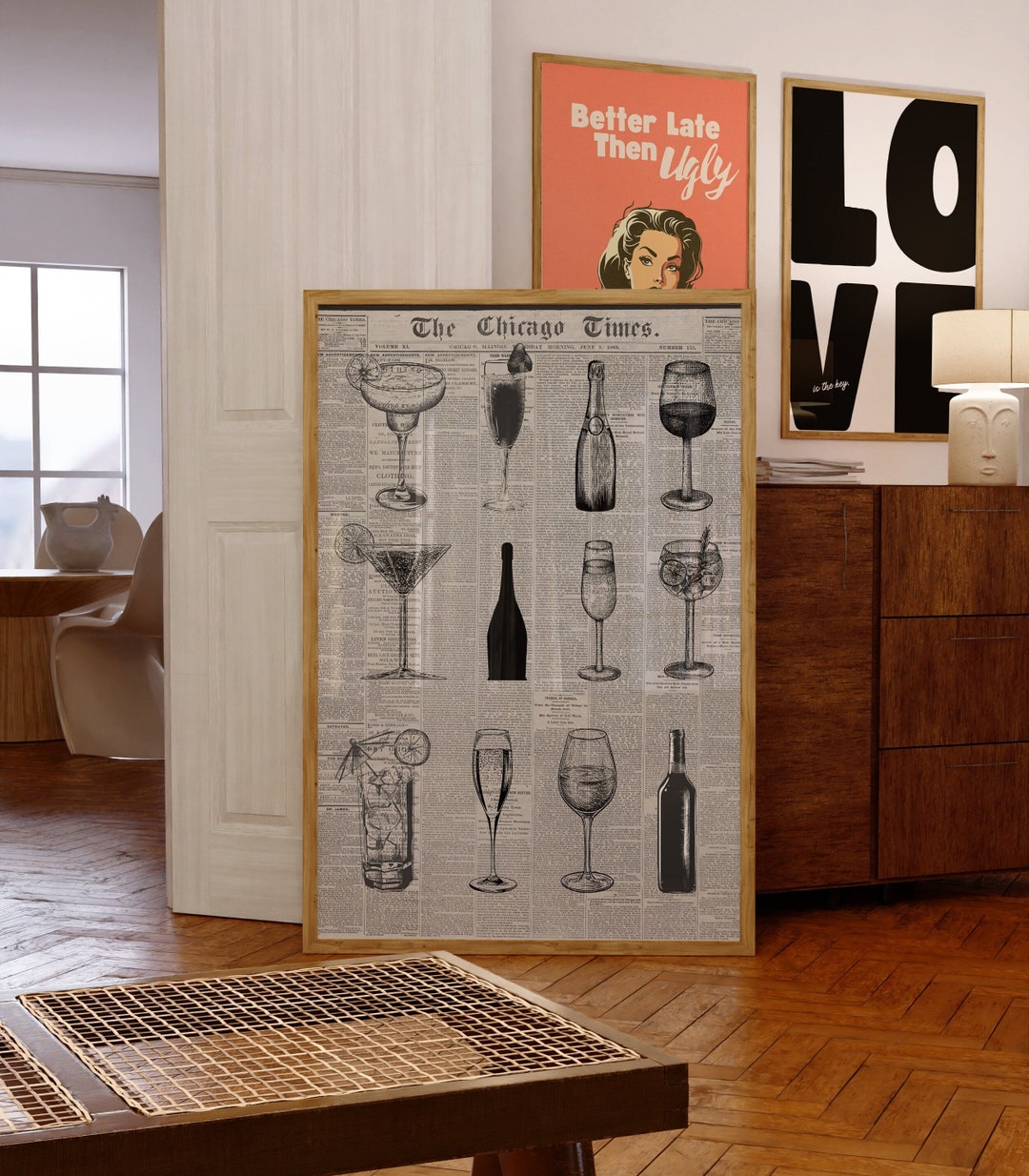 Retro Champagne Cocktail Poster-aesthetic Girly Bar Cart Art-preppy ...
