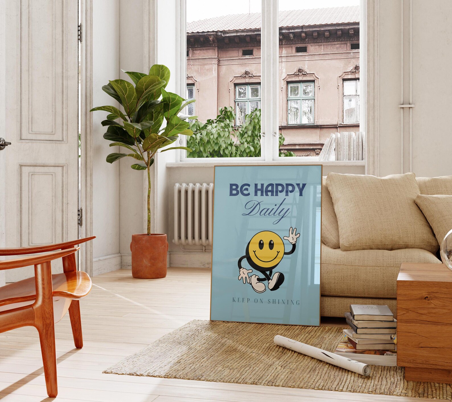 Be Happy Daily Poster-retro Character Wall Art-retro Quote Wall Print ...