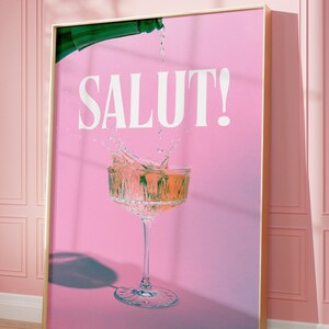 Retro Salut Cheers Art Print-preppy Bar Cart Art Decor-trendy Bar Art ...