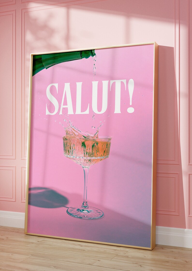 Retro Salut Cheers Art Print-preppy Bar Cart Art Decor-trendy Bar Art ...