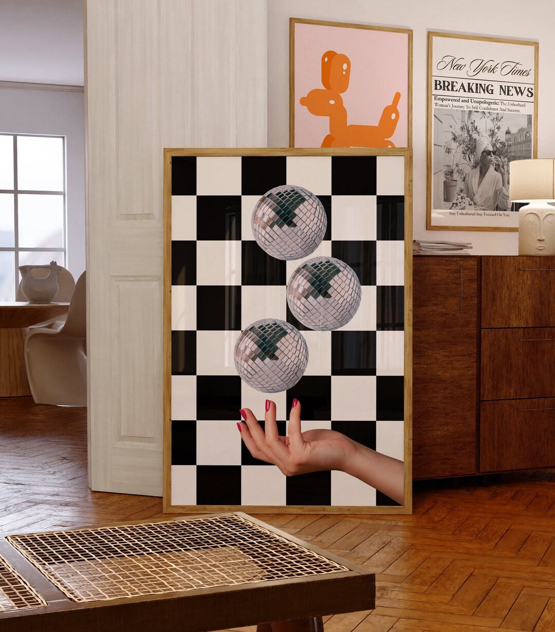 Retro Disco Ball Hand Poster-trendy Wall Art-disco Ball Print-preppy ...