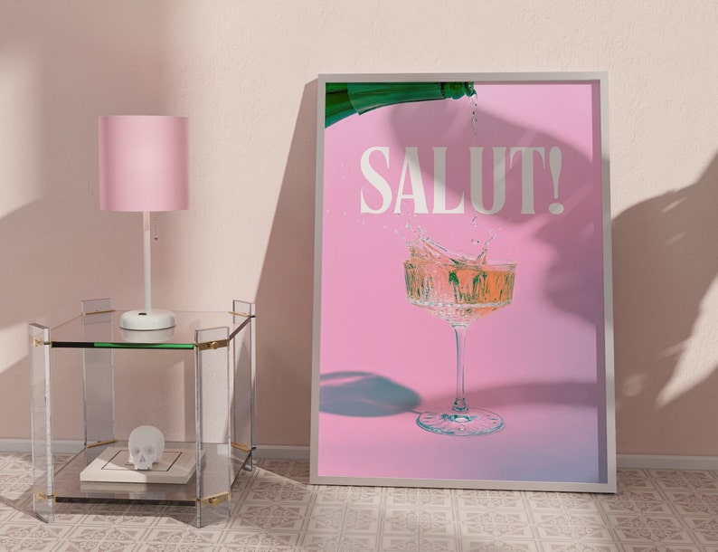 Retro Salut Cheers Art Print-preppy Bar Cart Art Decor-trendy Bar Art ...