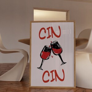 Cin Cin Print-cheers Print-fun Kitchen Art-retro Wine Print-bar Cart ...