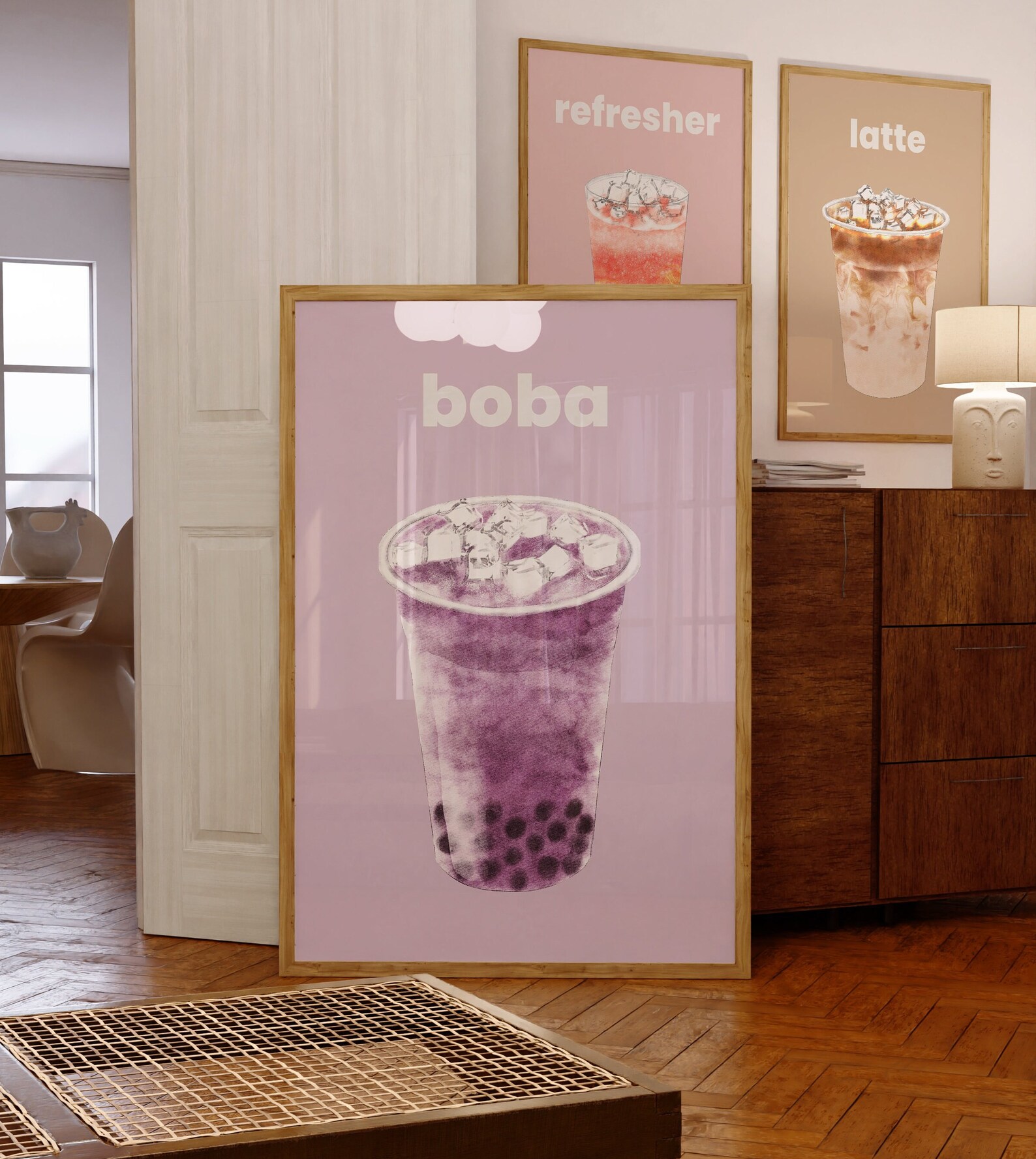 Trendy Bobba Latte Refresher Set of 3 Wall Art-bubble Tea Art-cute ...