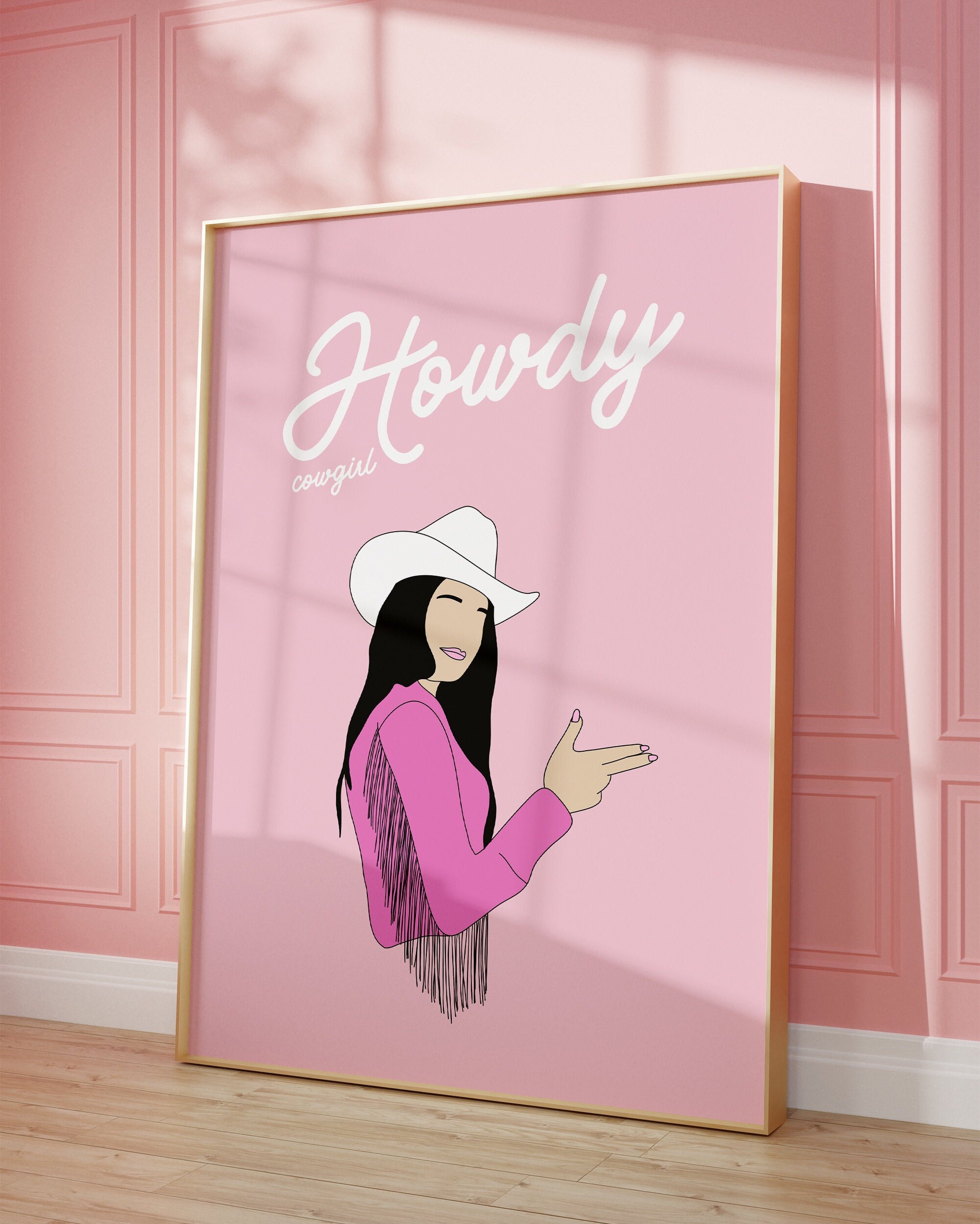 Retro Howdy Cowgirl Print-preppy Pink Posters-girly Wall - Etsy