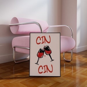 Cin Cin Print-cheers Print-fun Kitchen Art-retro Wine Print-bar Cart ...