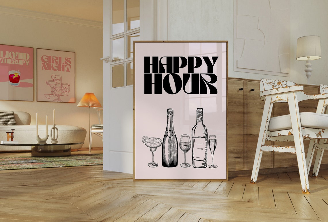 Retro Champagne Posters-cocktail Wall Art Print-girly Bar Cart - Etsy