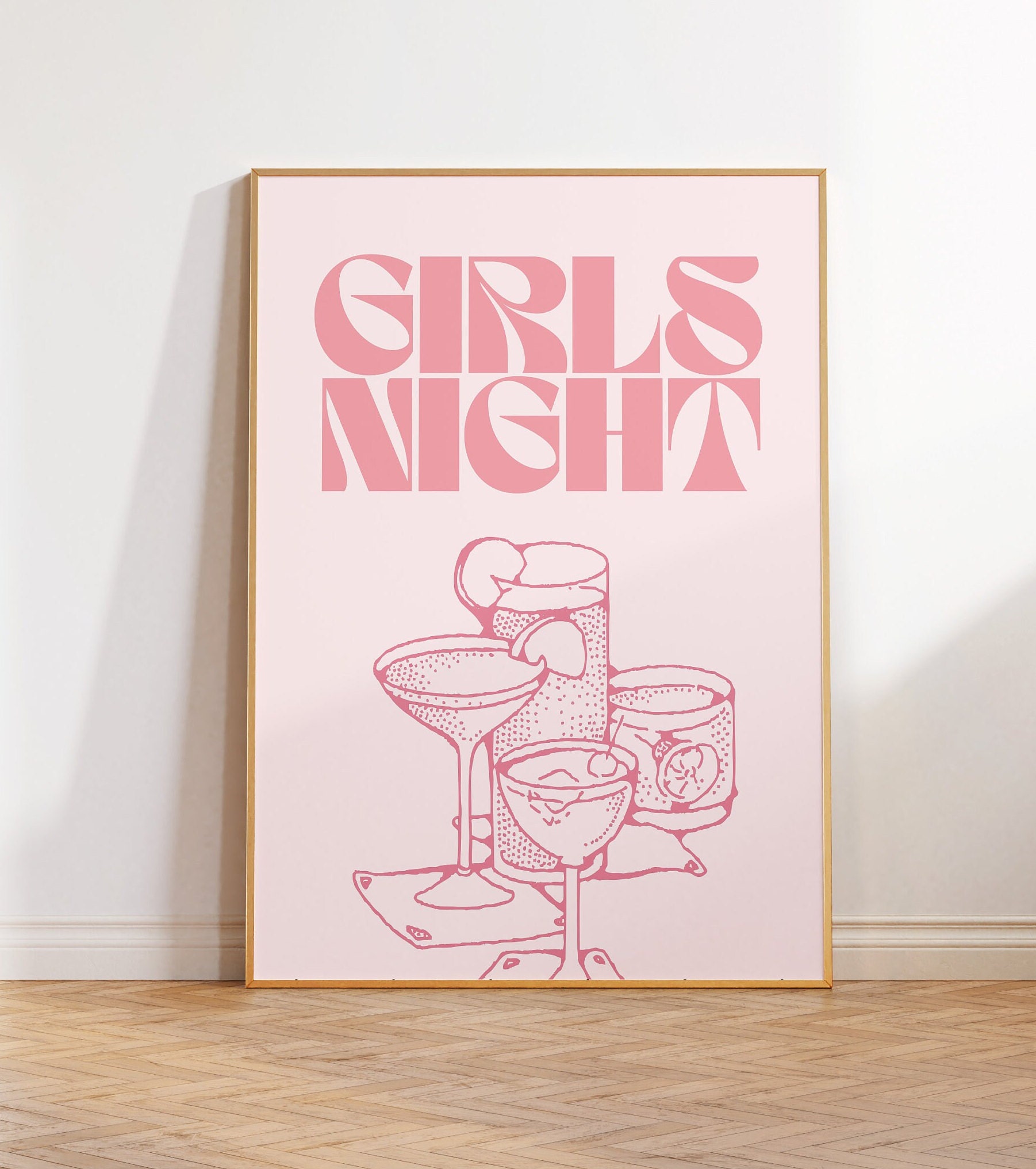 Retro Cocktail Poster-aesthetic Girly Bar Cart Art-preppy Pink Poster ...