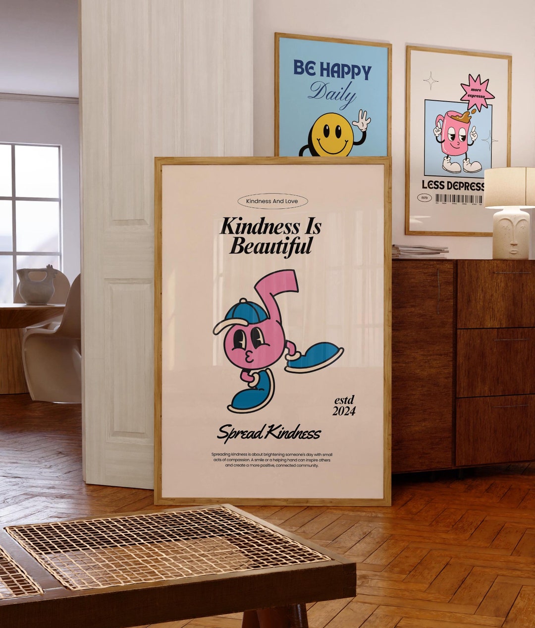 Kindness is Beautiful Poster-retro Character Wall Art-retro Quote Wall ...