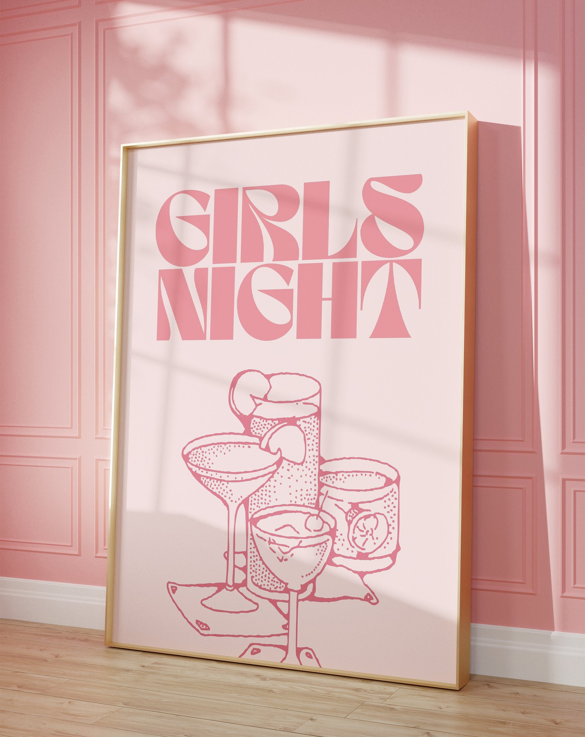 Retro Cocktail Poster-aesthetic Girly Bar Cart Art-preppy Pink Poster ...
