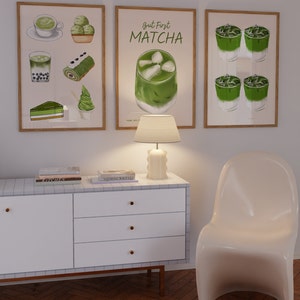 Set of 3 Matcha Kitchen Prints-trendy Matcha Latte Poster Set-retro ...