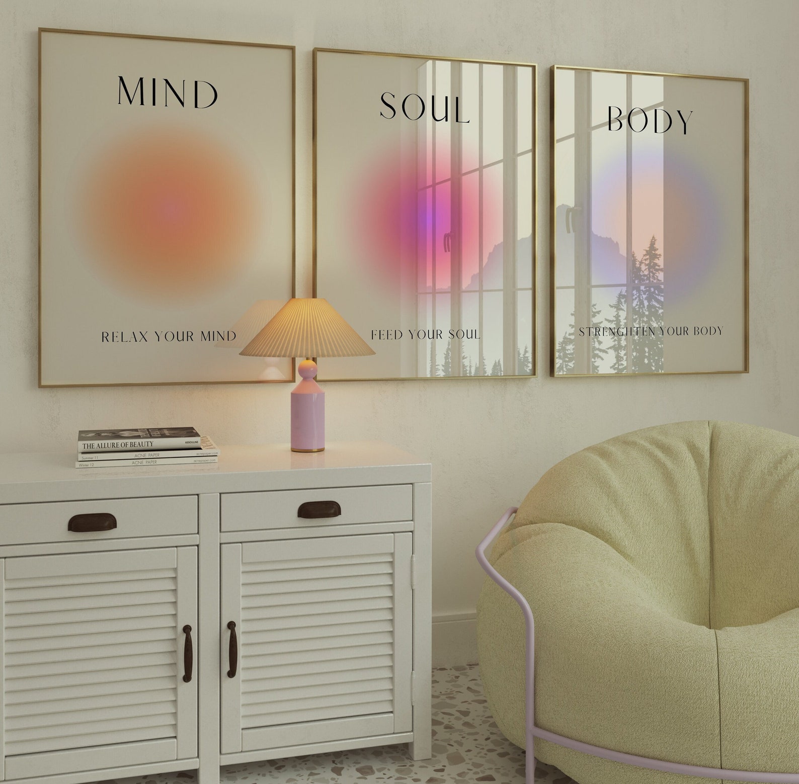 Positive Aura Posters Set of 3-spiritual Poster-y2k Aura Gradient Art ...