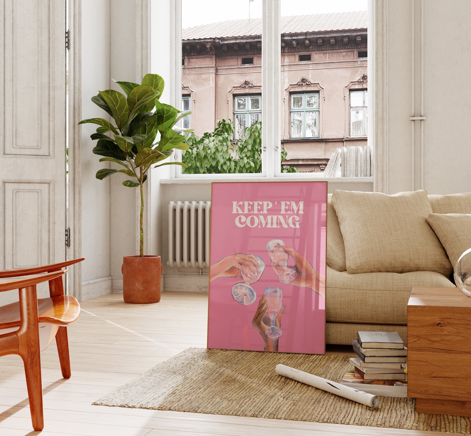 Keep Em Coming Retro Alcohol Print-aesthetic Girly Bar Cart Art-preppy ...