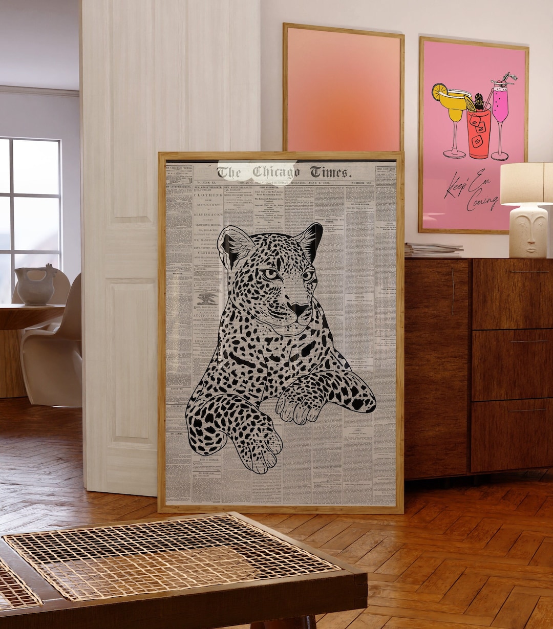 Jaguar Wall Art-big Cat Prints-trendy Newspaper Wall Art-leopard Wall ...