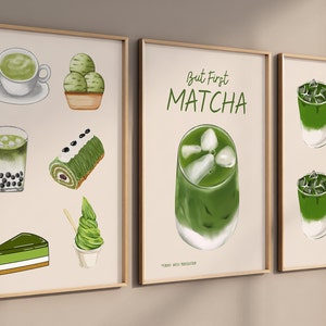 Set of 3 Matcha Kitchen Prints-trendy Matcha Latte Poster Set-retro ...