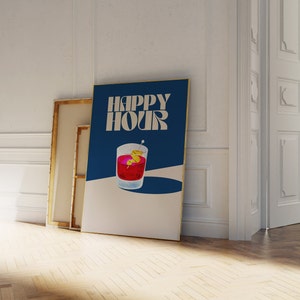 Retro Happy Hour Drinks Art-preppy Bar Cart Art Decor-trendy Bar Art ...