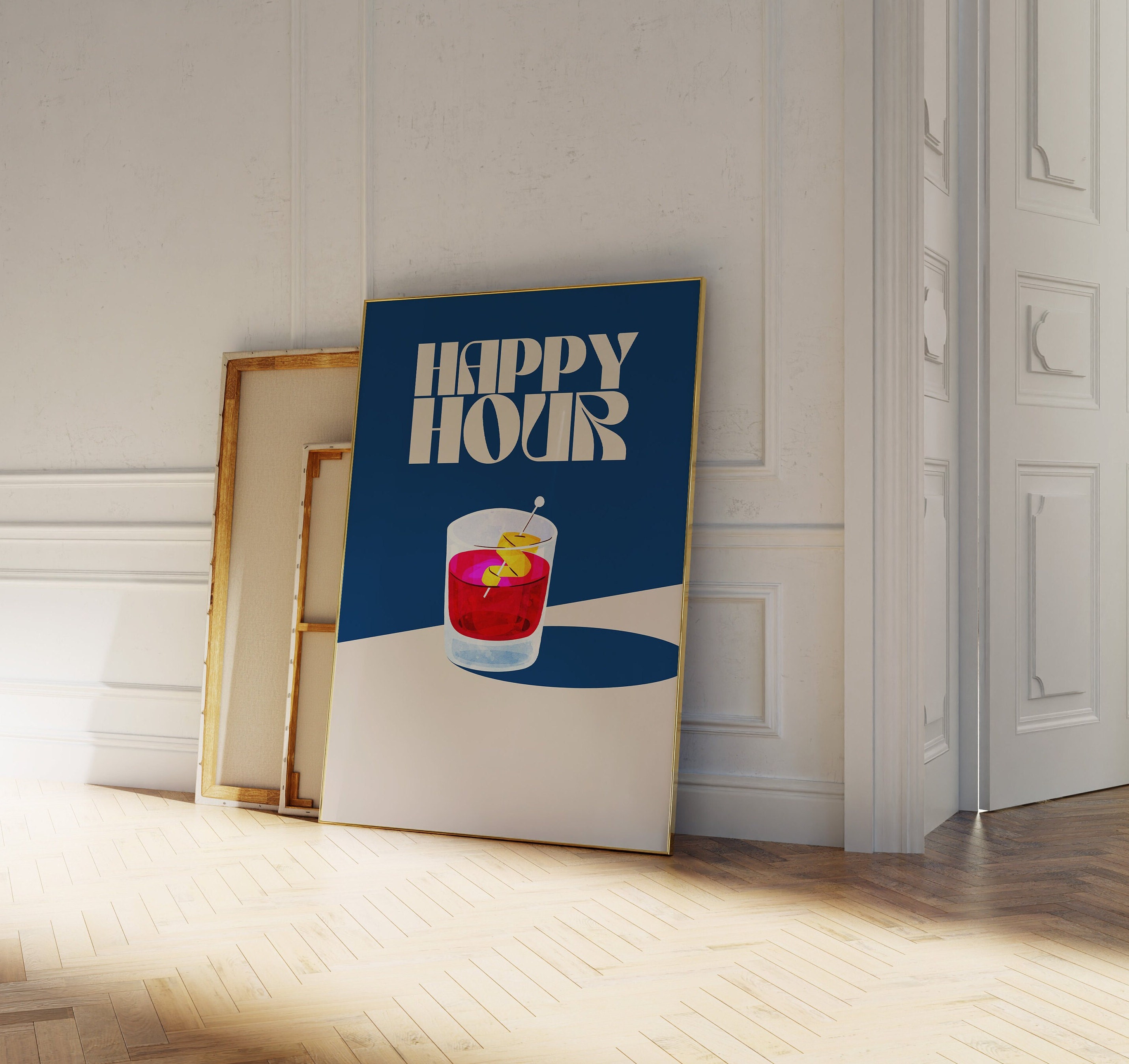 Retro Happy Hour Drinks Art-preppy Bar Cart Art Decor-trendy Bar Art ...