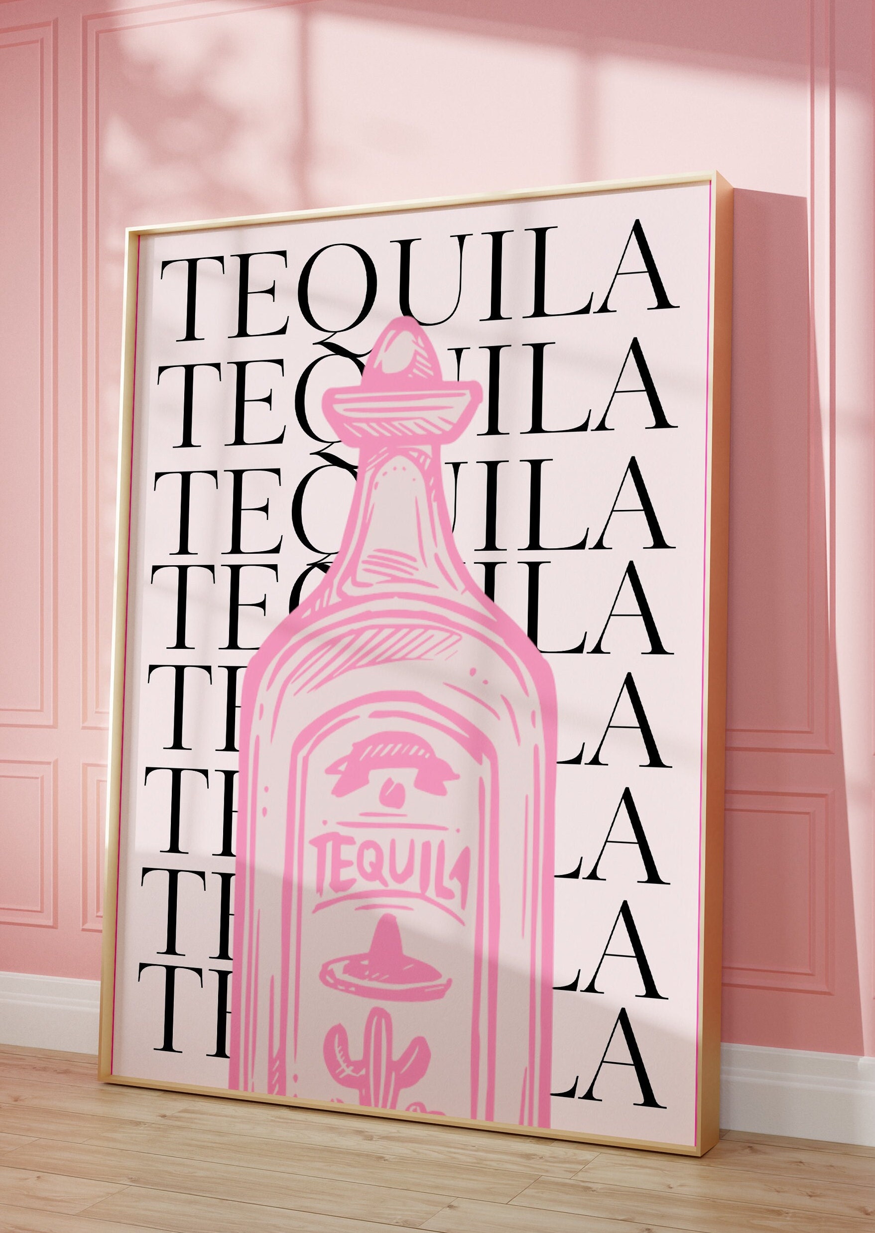 Retro Pink Tequila Poster-aesthetic Girly Bar Cart Art-preppy Pink ...