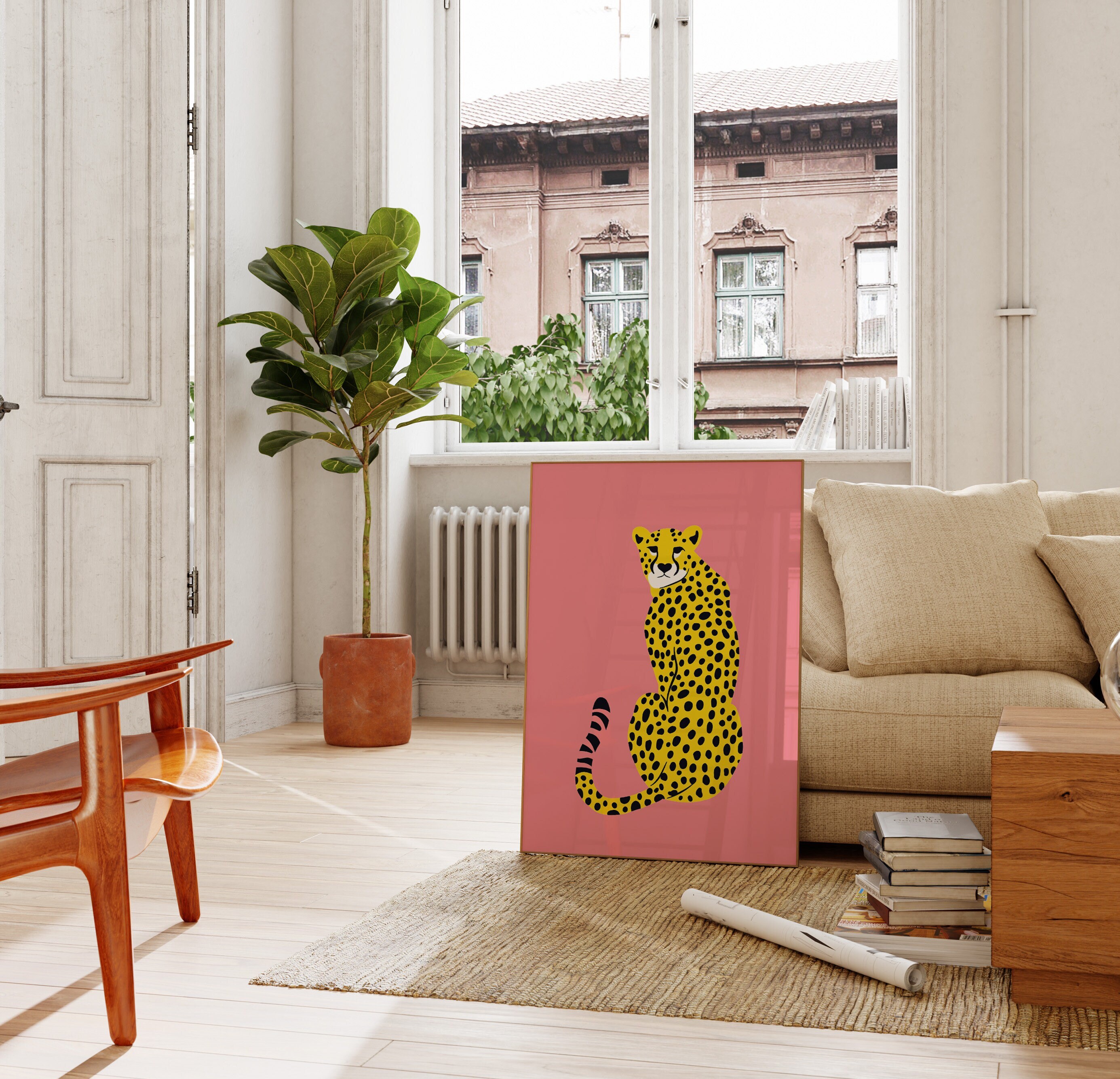 Retro Cheetah Print-pink Leopard Art Print-jungle Poster-minimal ...