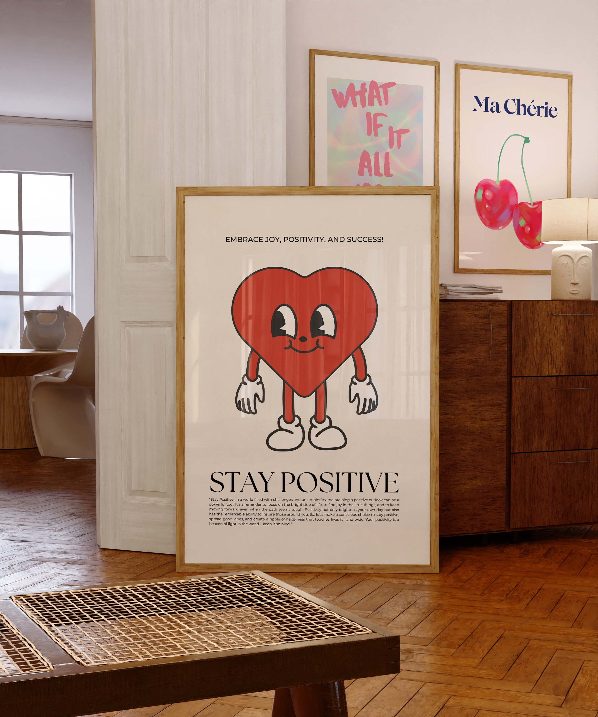 Bleib positiv Print-Retro Wand Kunst Print-Retro Cartoon Charakter-70er ...