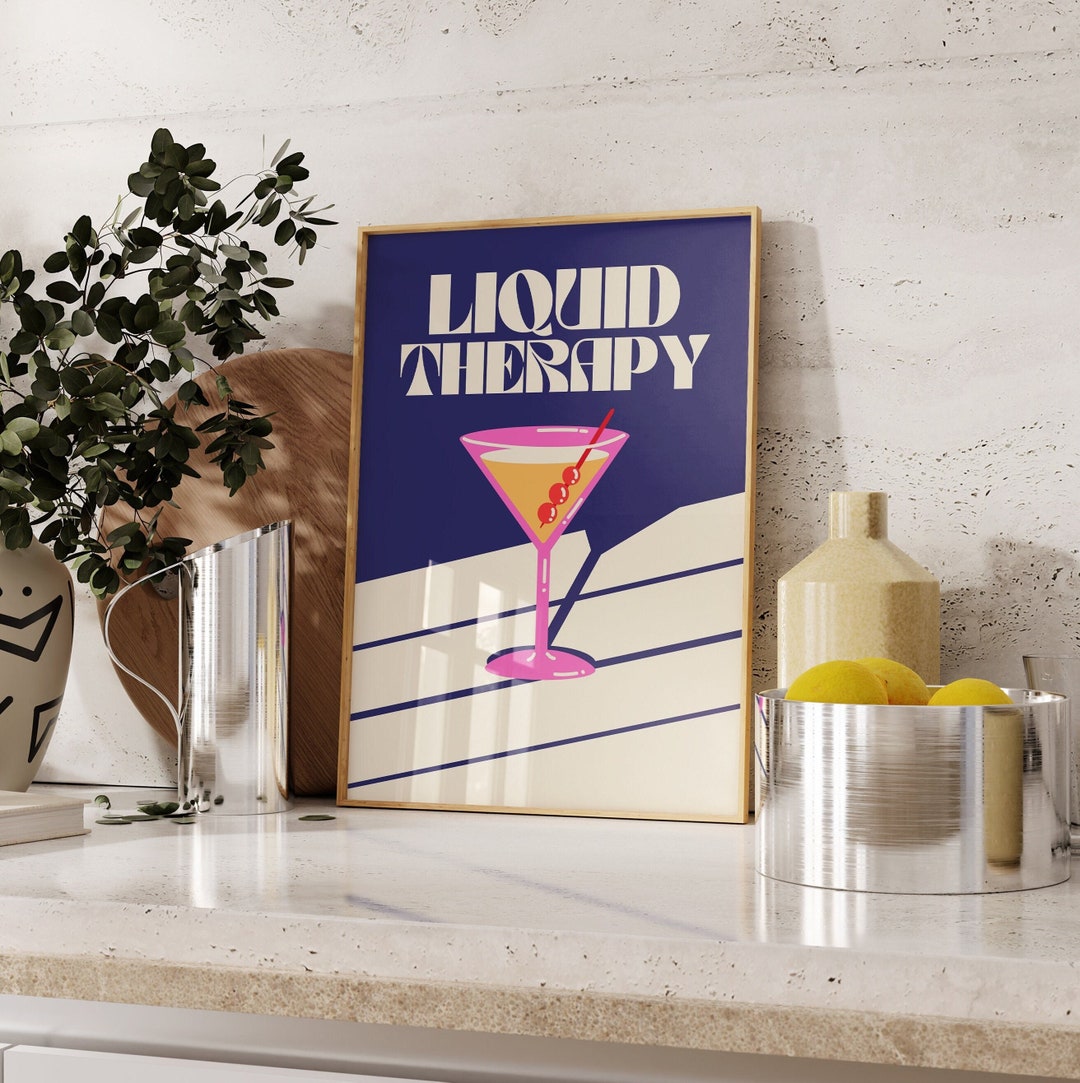 Liquid Therapy Wall Print-retro Martini Poster-bar Cart Art-preppy ...