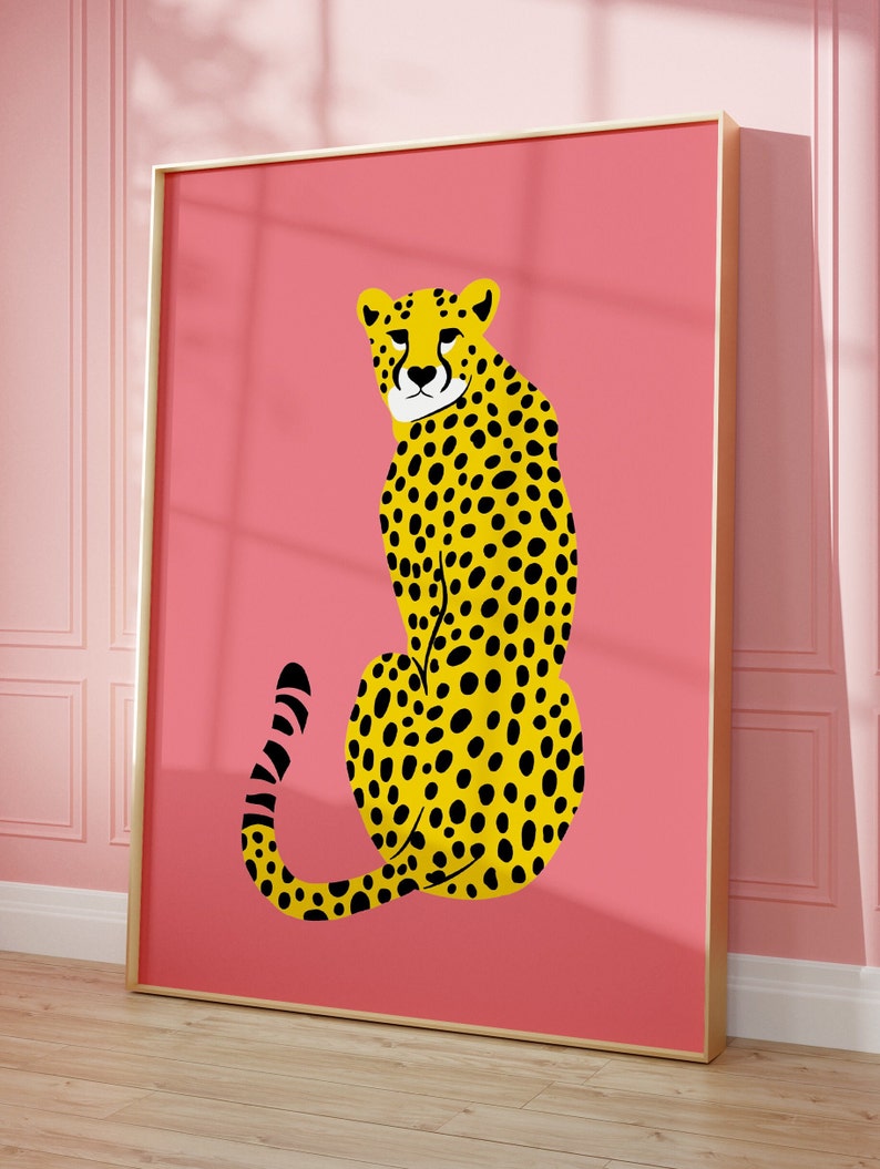 Retro Cheetah Print-pink Leopard Art Print-jungle Poster-minimal ...