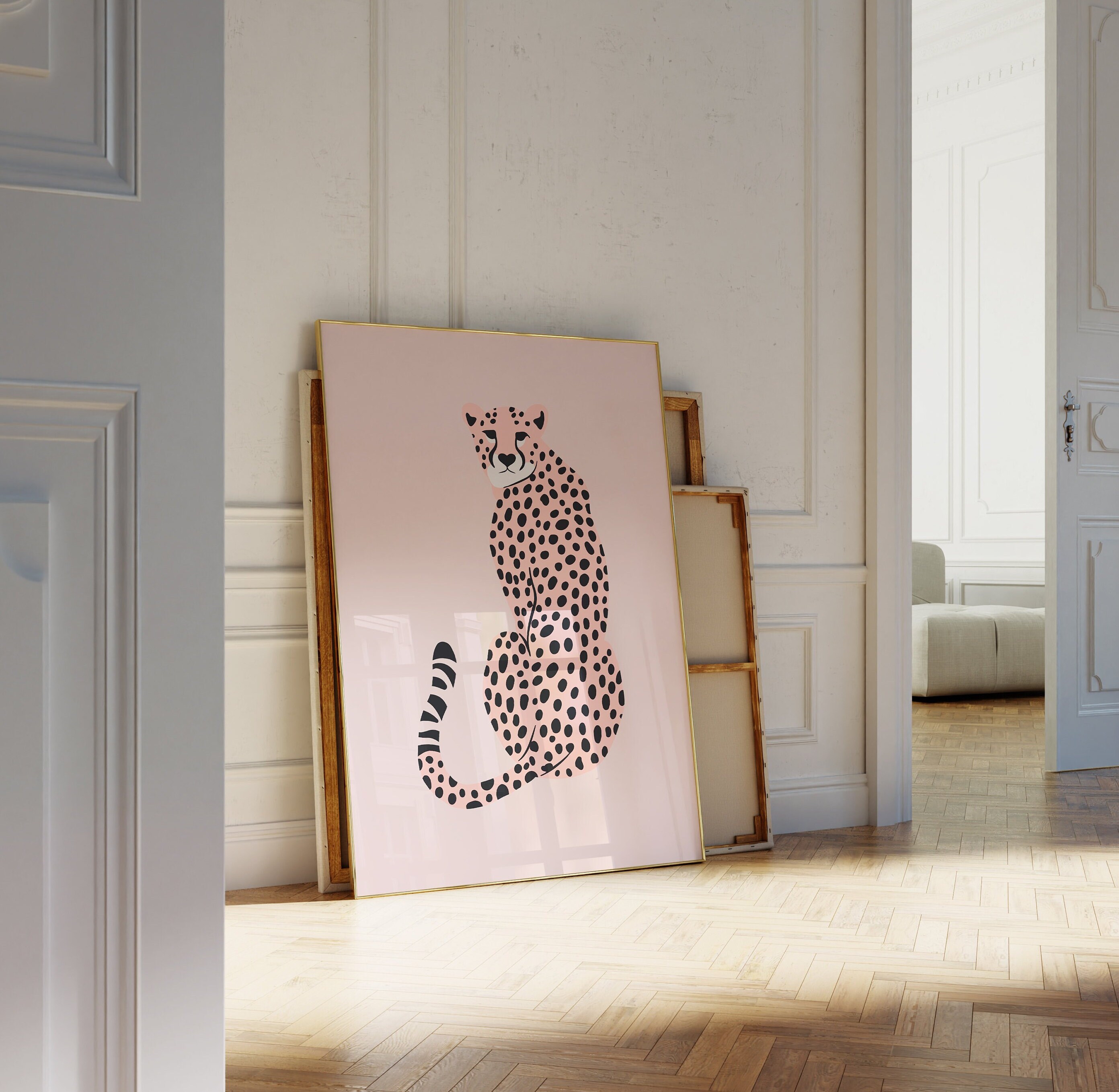 Aesthetic Pink Cheetah Animal Art Print-trendy Art - Etsy
