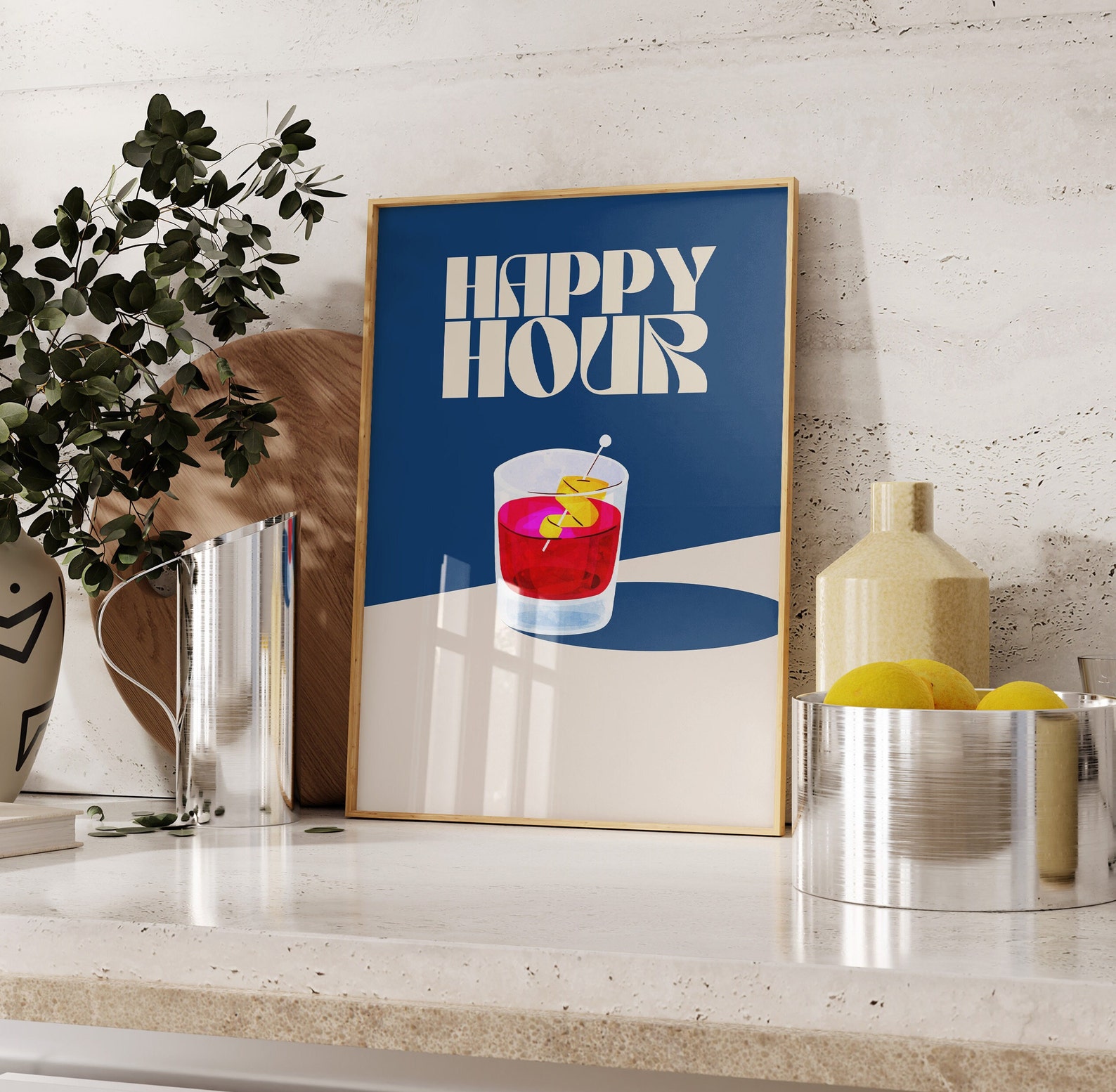 Retro Happy Hour Drinks Art-preppy Bar Cart Art Decor-trendy Bar Art ...