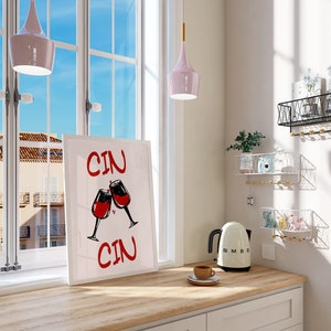 Cin Cin Print-cheers Print-fun Kitchen Art-retro Wine Print-bar Cart ...