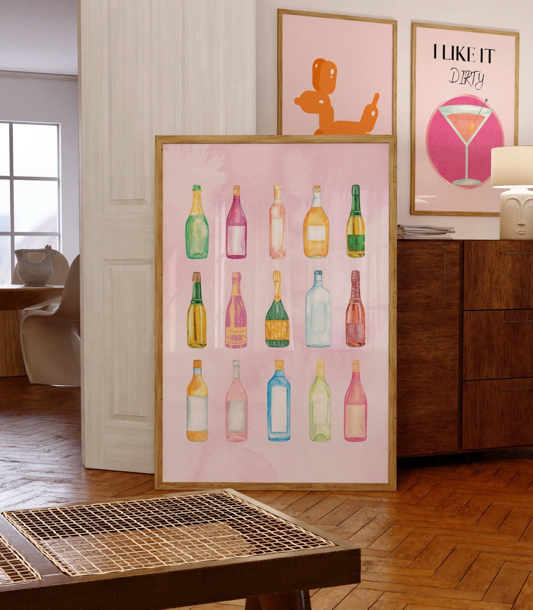 Retro Watercolor Champagne Poster-aesthetic Girly Bar Cart Art-preppy ...