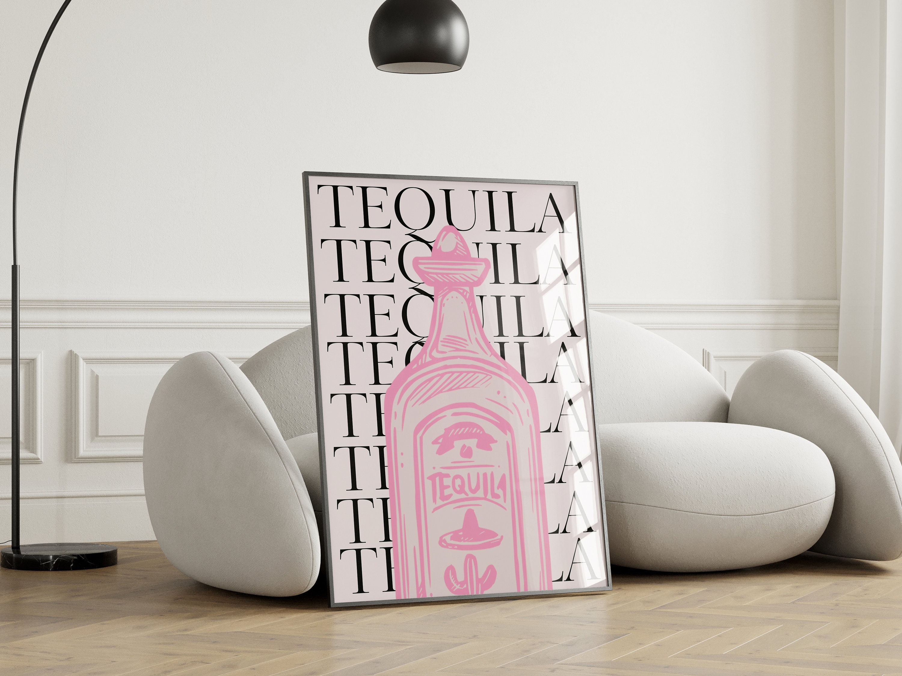 Retro Pink Tequila Poster-aesthetic Girly Bar Cart Art-preppy Pink ...