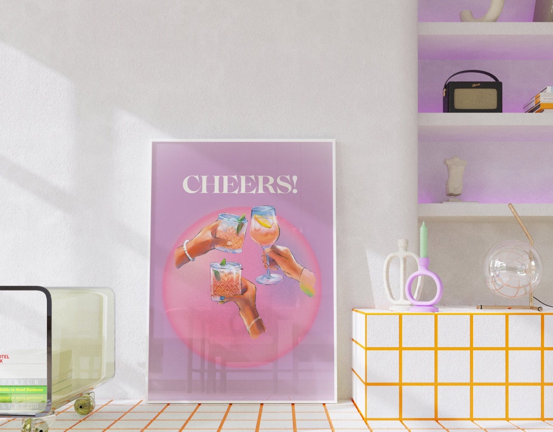 Vintage Cheers Poster-bar Art Print-trendy Art-aesthetic Girly Bar Cart ...