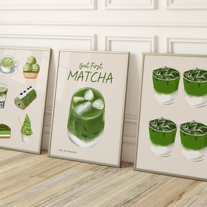 Set of 3 Matcha Kitchen Prints-trendy Matcha Latte Poster Set-retro ...