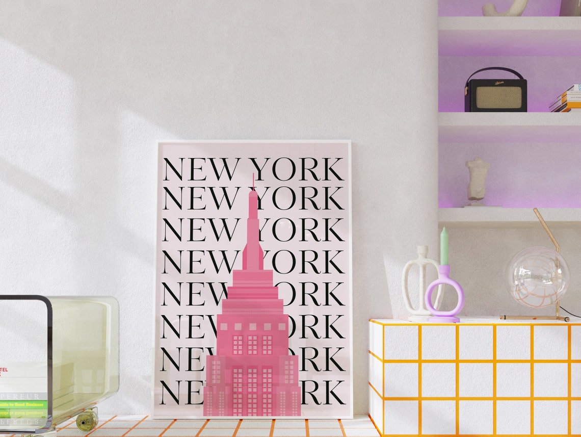 New York City Travel Print-cute Trendy Wall Art-pink NYC Travel ...