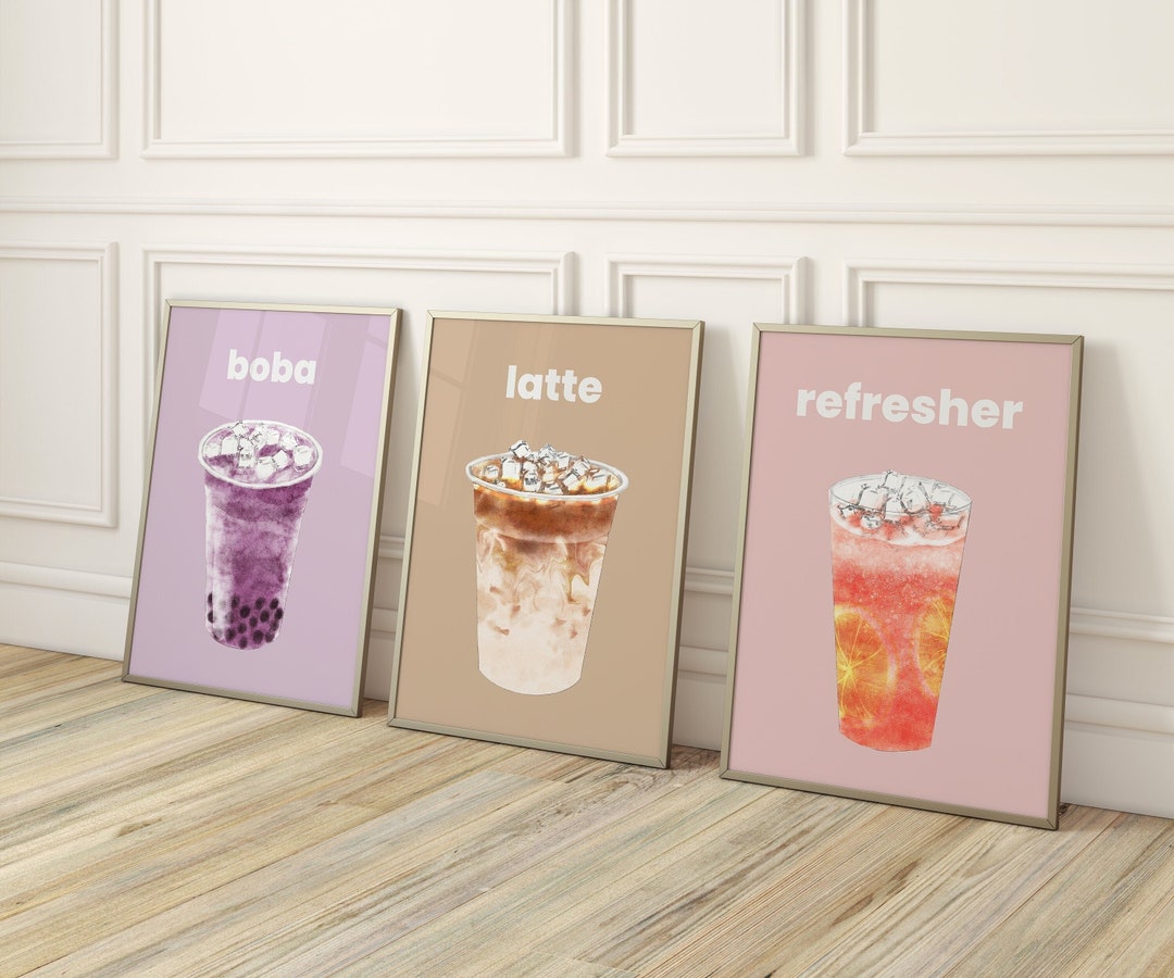 Trendy Bobba Latte Refresher Set of 3 Wall Art-bubble Tea Art-cute ...