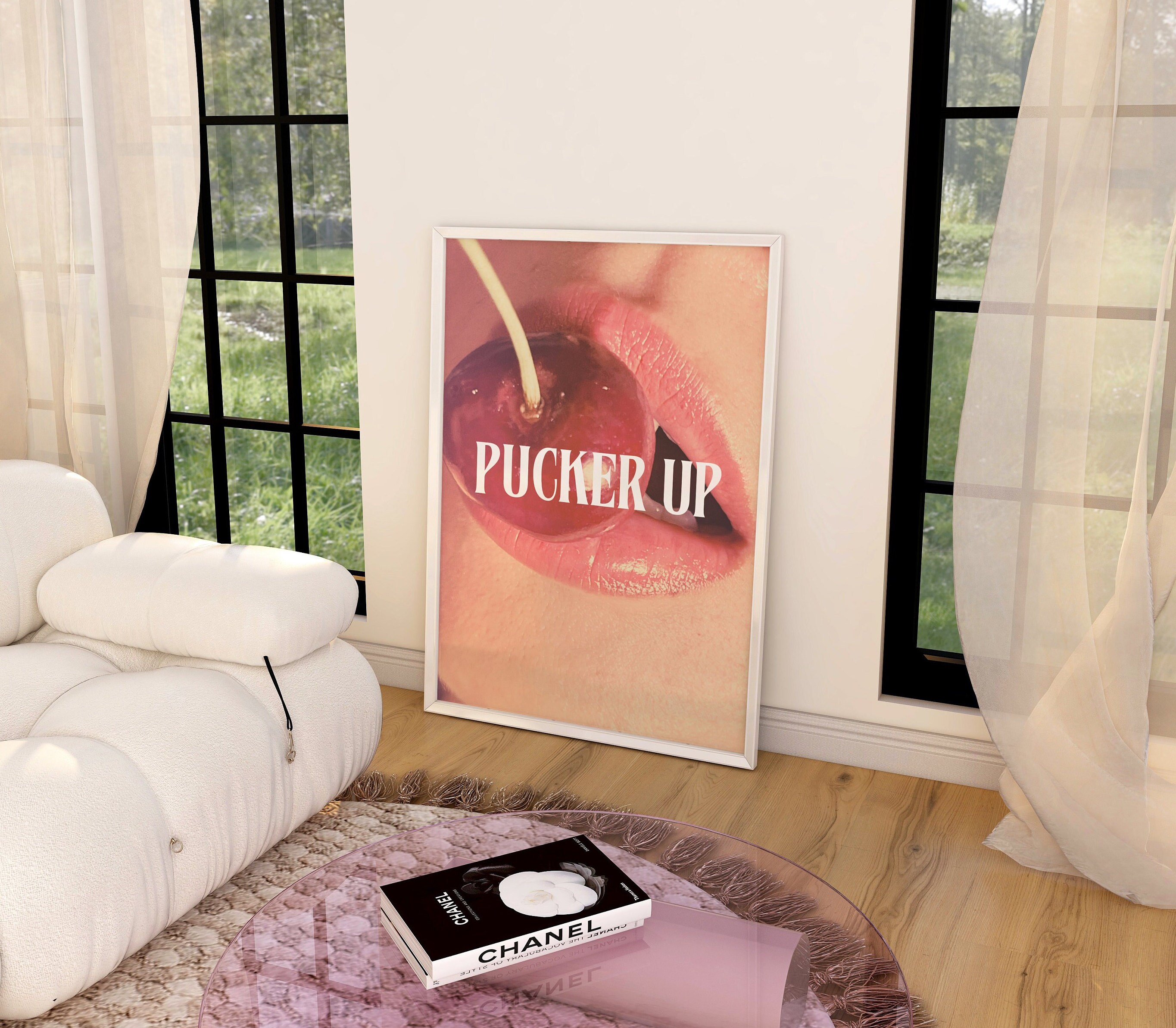 Aesthetic Pucker up Cherry Lips Art Print-pink Girly Art-preppy Pink ...