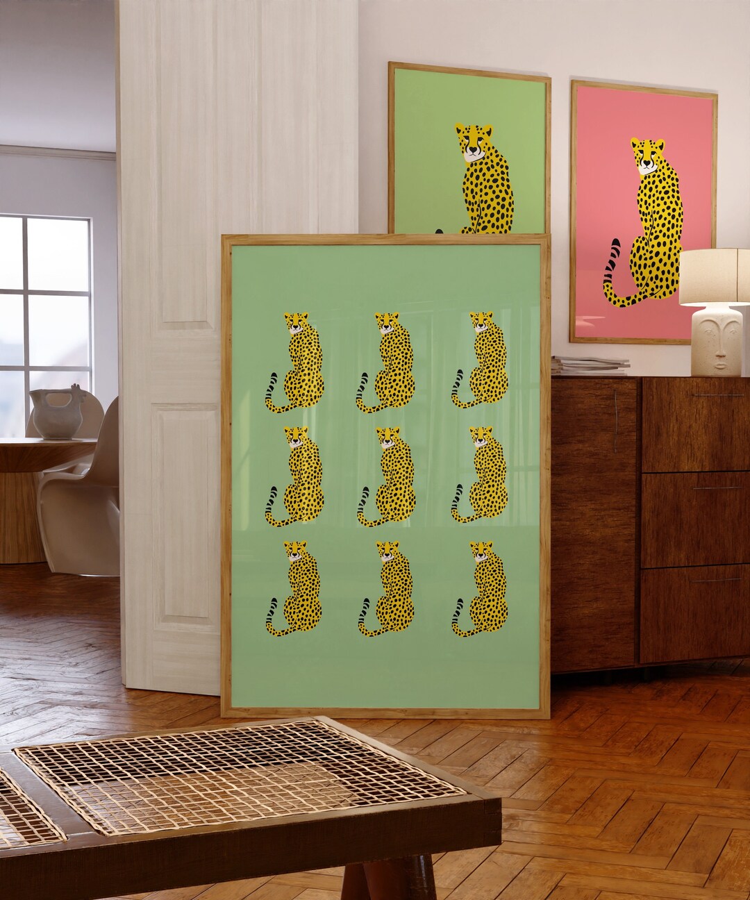 Retro Cheetah Print-green Leopard Art Print-jungle Poster-minimal ...