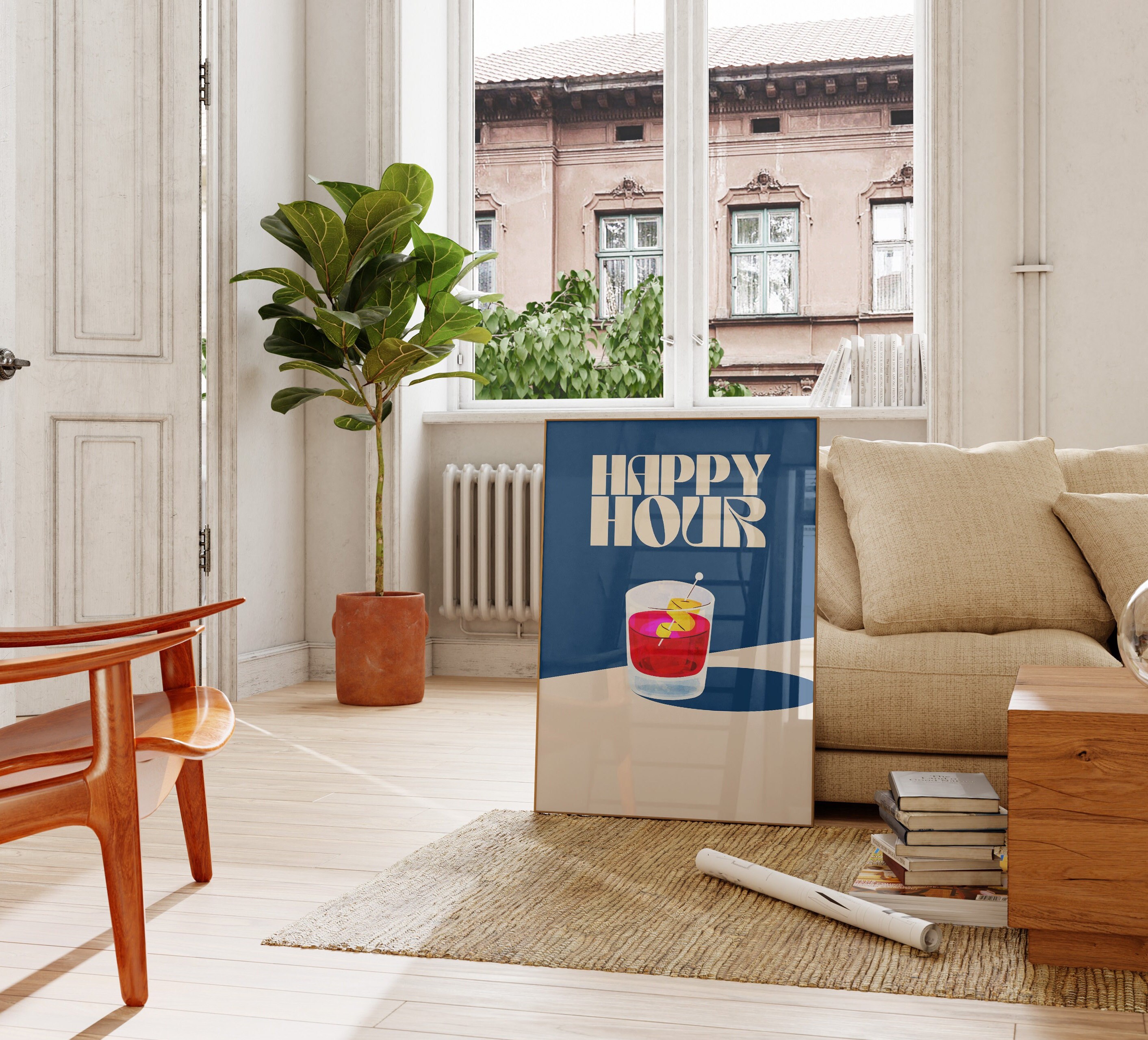 Retro Happy Hour Drinks Art-preppy Bar Cart Art Decor-trendy Bar Art ...
