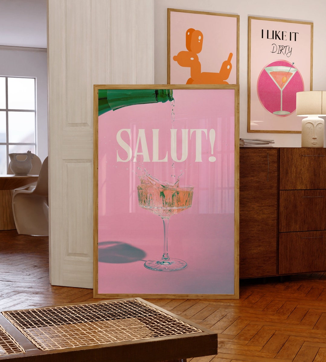 Retro Salut Cheers Art Print-preppy Bar Cart Art Decor-trendy Bar Art ...
