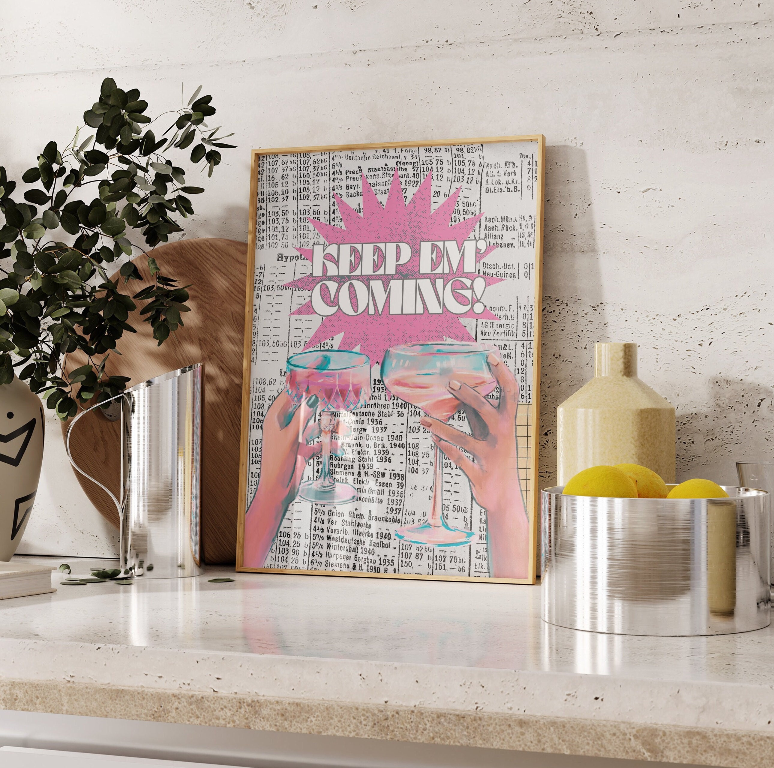 Keep Em Coming Print-retro Bar Cart Art-trendy Newspaper Printable Art ...