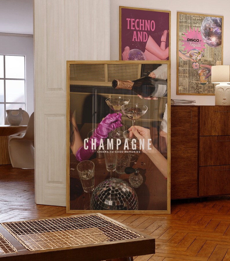 Retro Champagne Art Print-vintage Poster-retro Disco and Champagne Wall ...