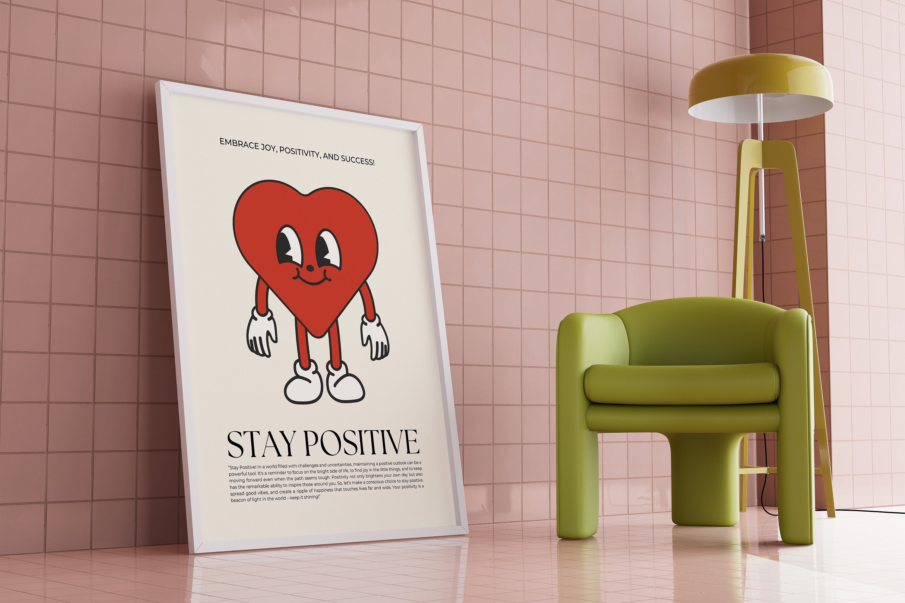 Bleib positiv Print-Retro Wand Kunst Print-Retro Cartoon Charakter-70er ...