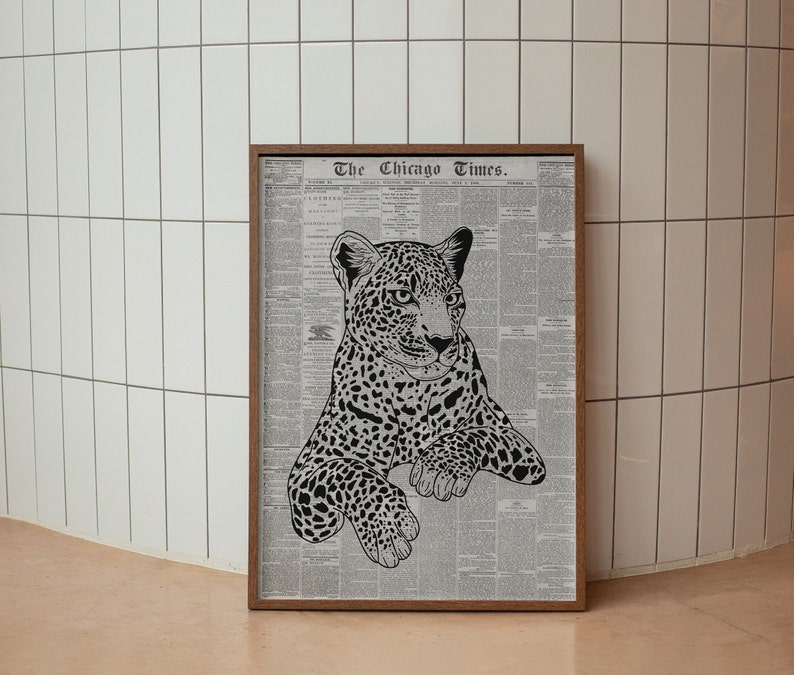 Jaguar Wall Art-big Cat Prints-trendy Newspaper Wall Art-leopard Wall ...