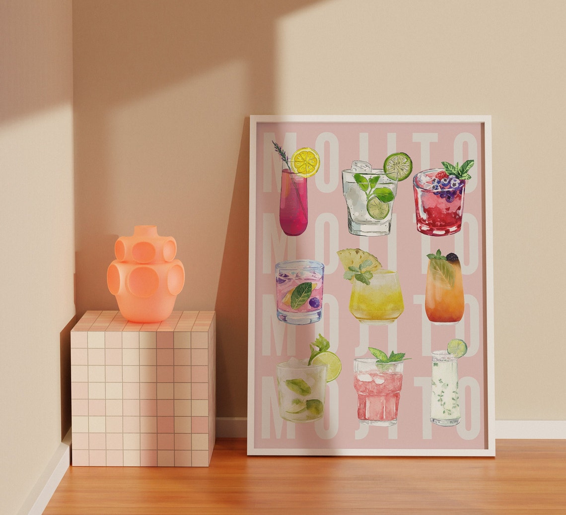 Retro Mojito Cocktail Print-aesthetic Girly Bar Cart - Etsy