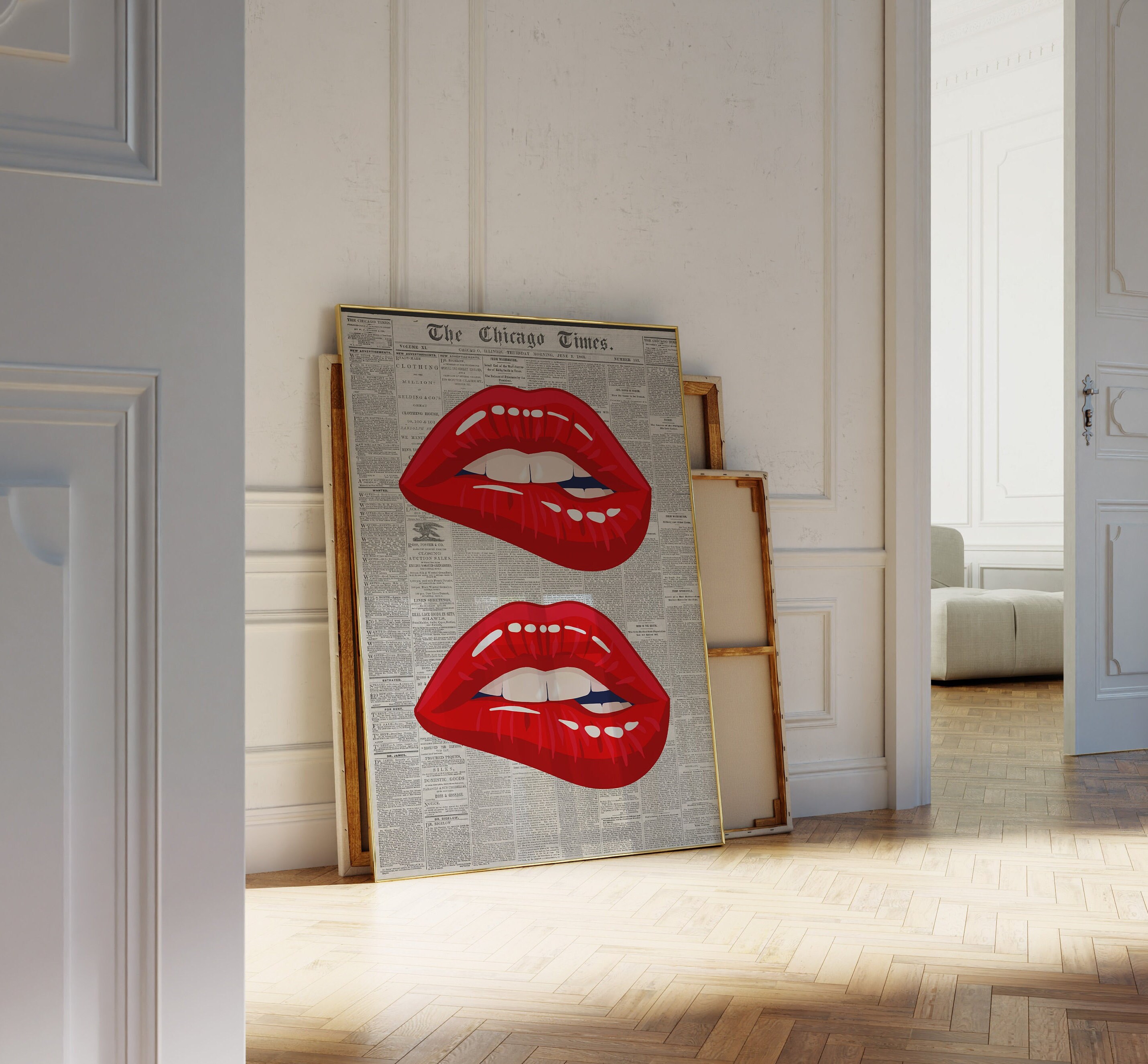 Lips Poster-70s Art Print-newspaper Poster-red Wall Art-trippy Wall Art ...