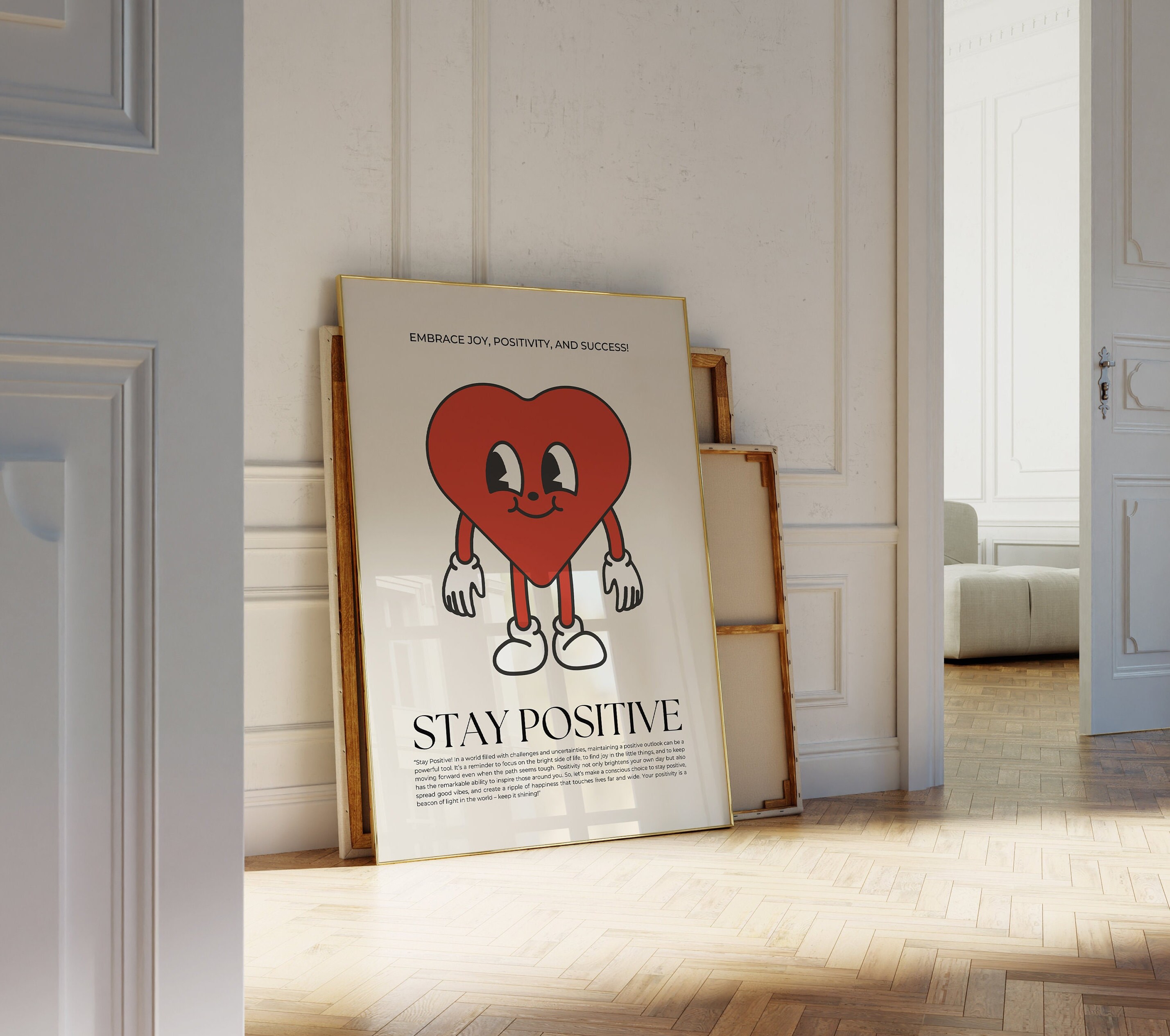 Bleib positiv Print-Retro Wand Kunst Print-Retro Cartoon Charakter-70er ...