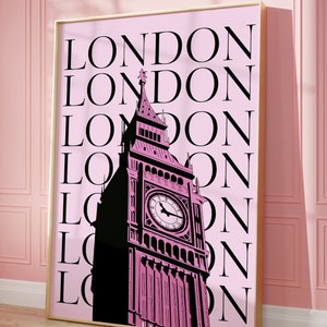 London Travel Print-cute Pink London England Big Ben Travel Exhibition ...