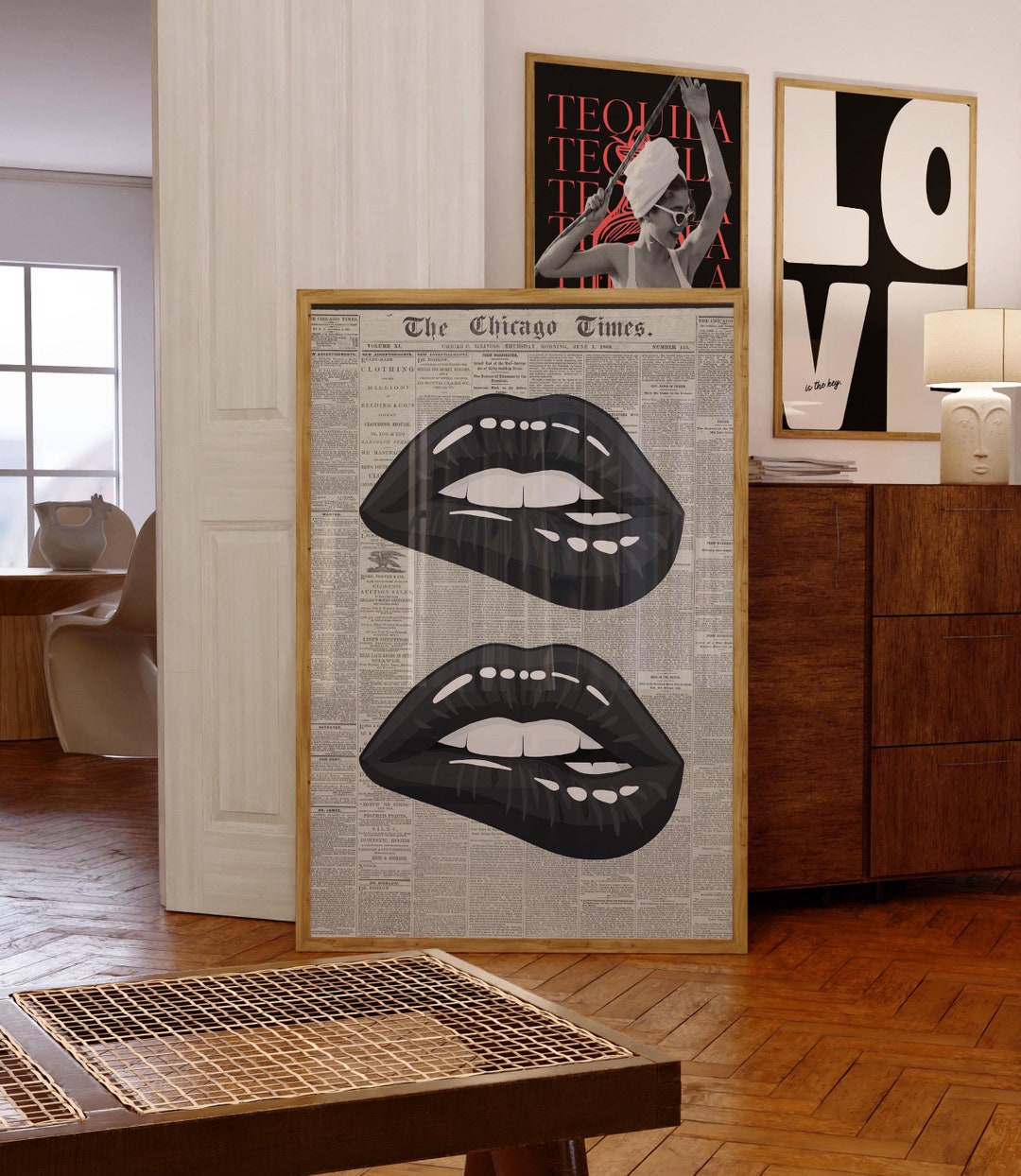 Lips Poster-70s Art Print-wall Print-preppy Poster-trippy Wall Art ...