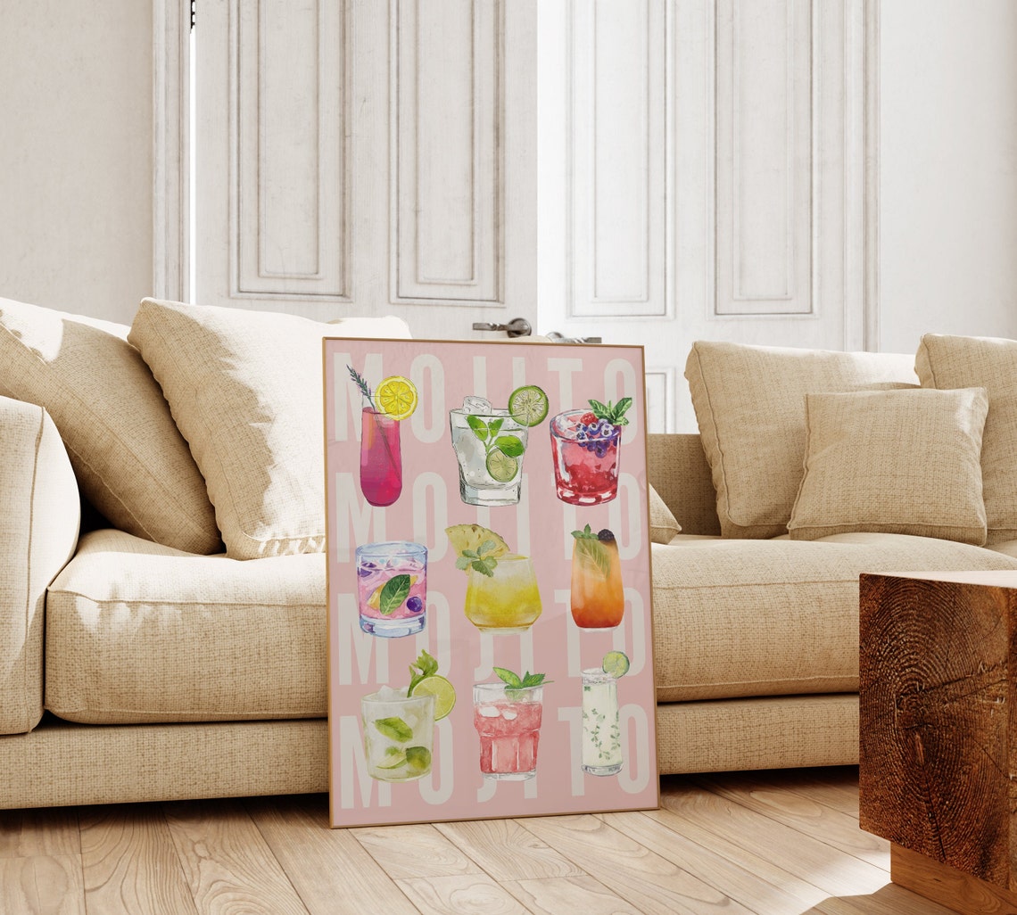 Retro Mojito Cocktail Print-aesthetic Girly Bar Cart - Etsy